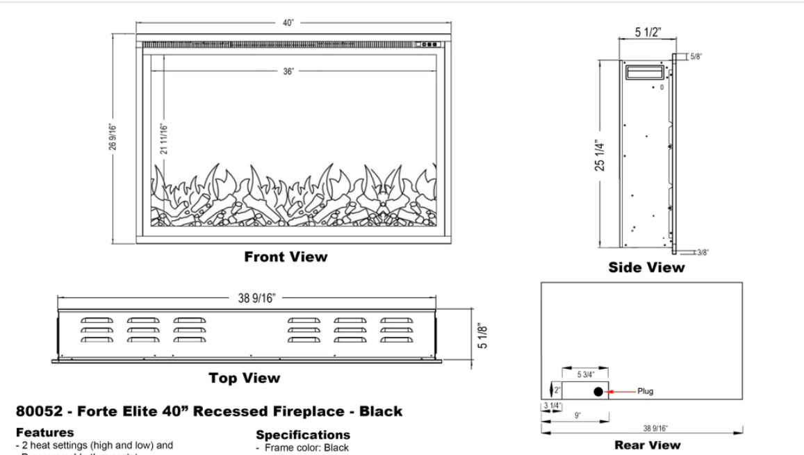 40" Electric Fireplace - Adjustable Heat Settings – LEDHomeDecors.com